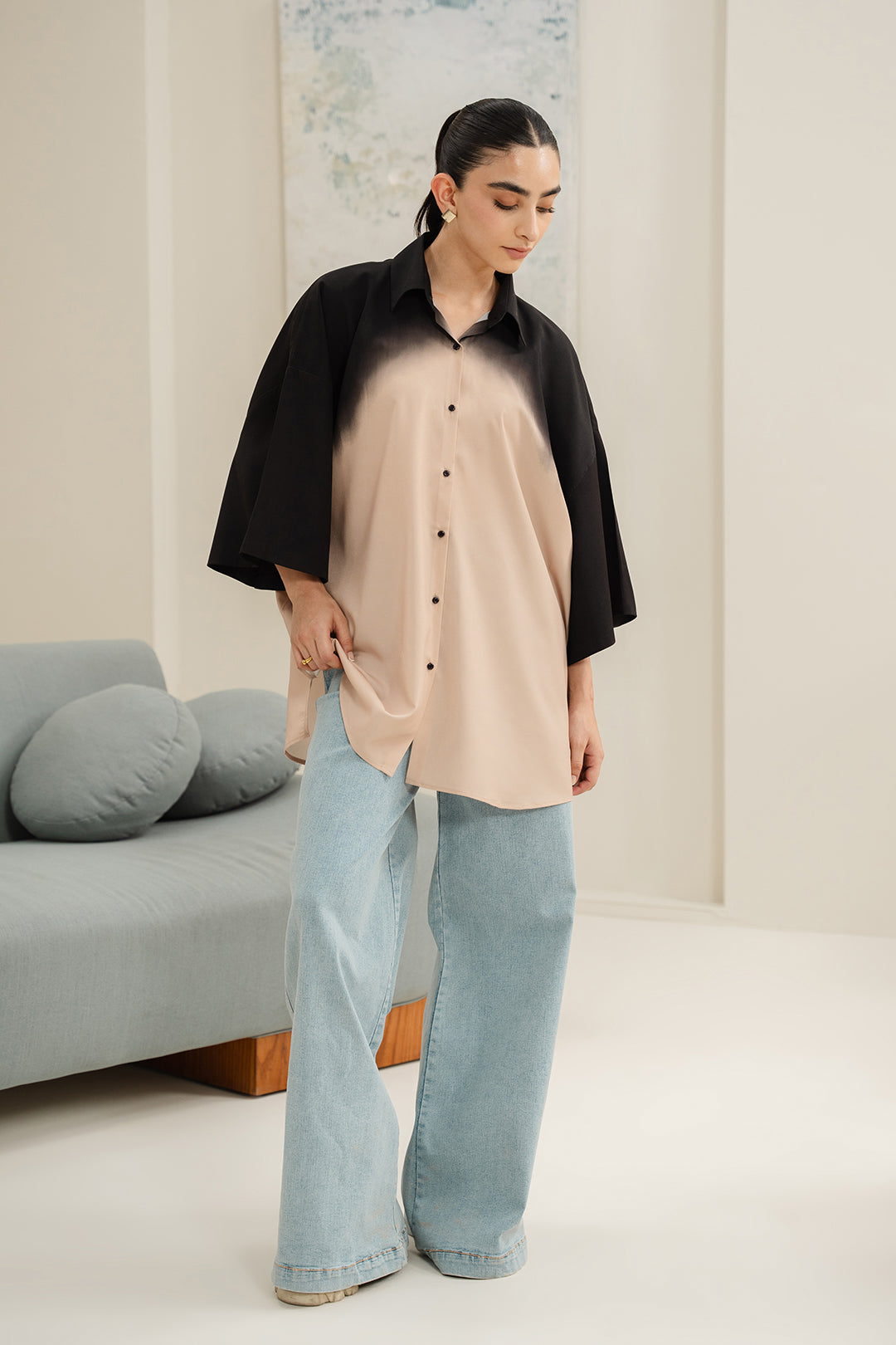 Black Gradient Button Down – Lulusar