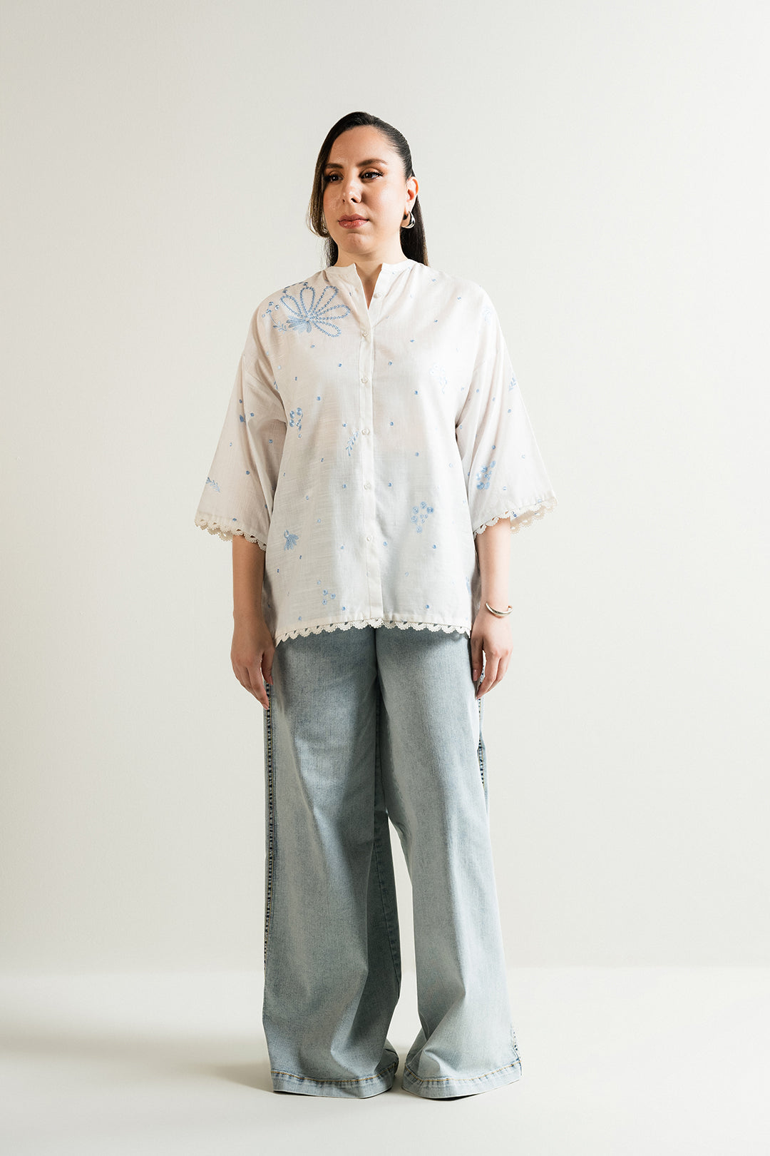 White Embroidered Button Down Top – Lulusar